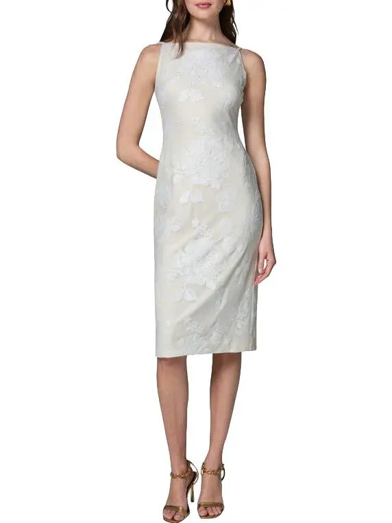 Donna Karan New York Beaded Floral Sheath Dress - Cream