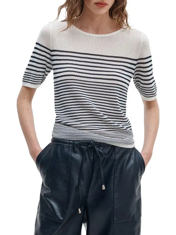 Rag & Bone Daisy Stripe Short Sleeve Sweater - White
