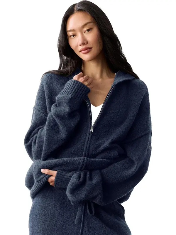 Alo Yoga Wool Cashmere Full-zip Hoodie - Navy
