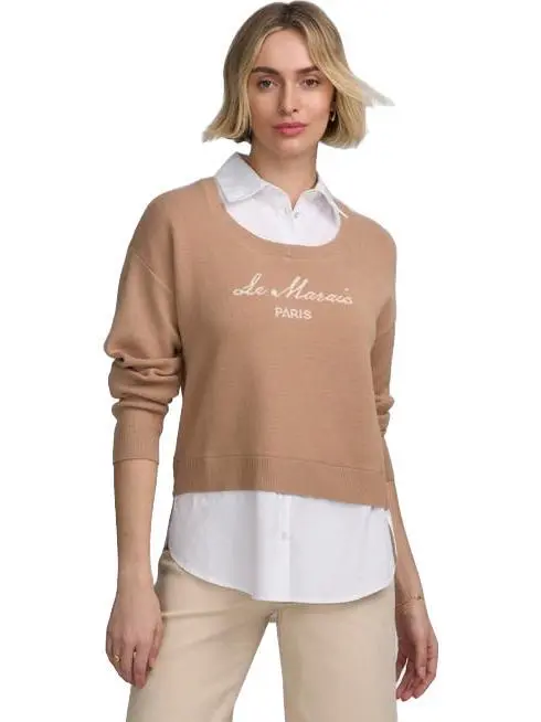 ELLE COLLECTION Le Marais Twofer Sweater - Ivory/taupe