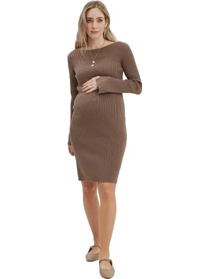 NOM MATERNITY Hudson Maternity & Nursing Long Sleeve Sweater Dress - Taupe