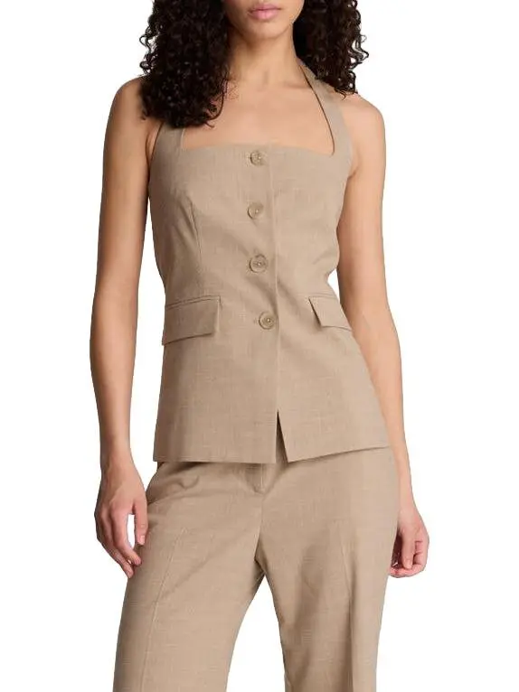 KENNETH COLE Crosshatch Halter Neck Vest - Mesa Taupe/pure White
