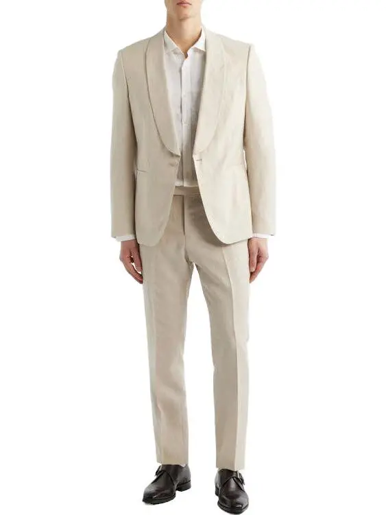 BOSS Huge Slim Fit Wool & Linen Suit - Open Beige