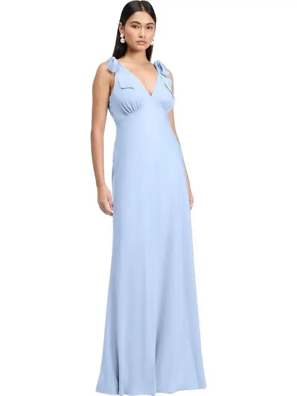 GHOST LONDON Nora Tie Shoulder Satin Maxi Dress - Cornflower Blue