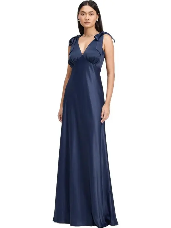 GHOST LONDON Nora Tie Shoulder Satin Maxi Dress - Navy