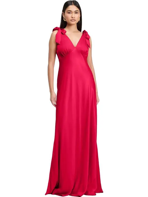 GHOST LONDON Nora Tie Shoulder Satin Maxi Dress - Raspberry