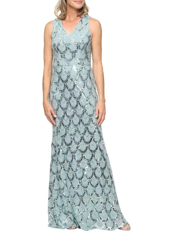 Alex Evenings Sequin & Bead Scallop Gown - Sea