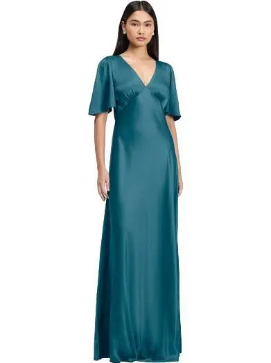 GHOST LONDON Arabella Angel Sleeve Satin Maxi Dress - Emerald