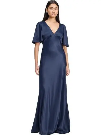 GHOST LONDON Arabella Angel Sleeve Satin Maxi Dress - Navy