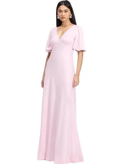 GHOST LONDON Arabella Angel Sleeve Satin Maxi Dress - Pale Pink