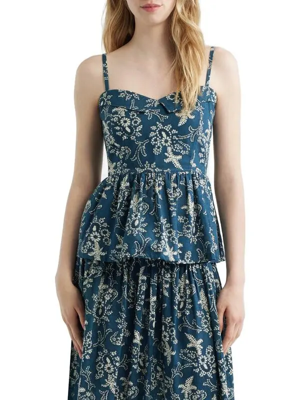 The Great. Verse Peplum Cotton Top - Indigo Bandana
