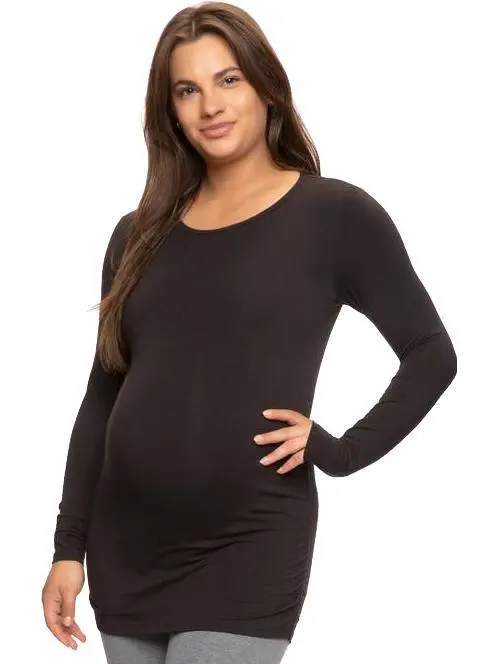 Felina Cotton Modal Maternity Long Sleeve Crewneck Shirt - Black