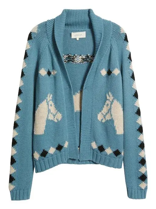 The Great. Stable Lodge Jacquard Cardigan - Blue Bell