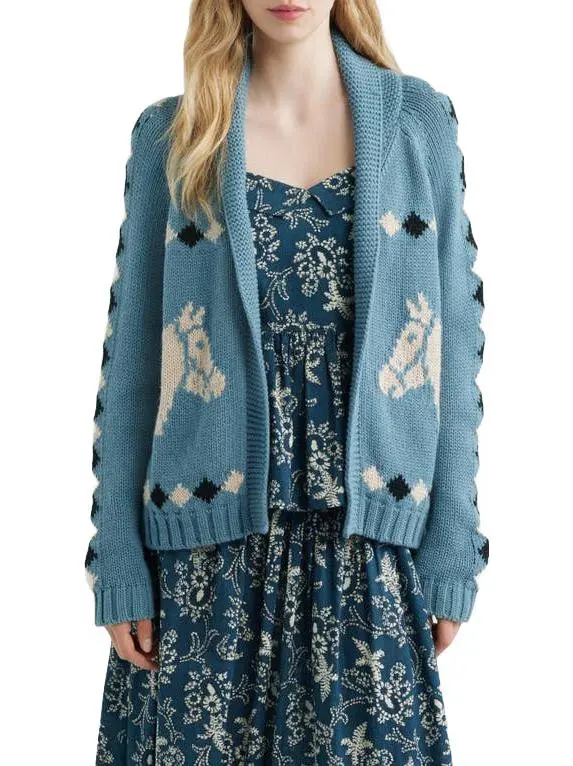 The Great. Stable Lodge Jacquard Cardigan - Blue Bell