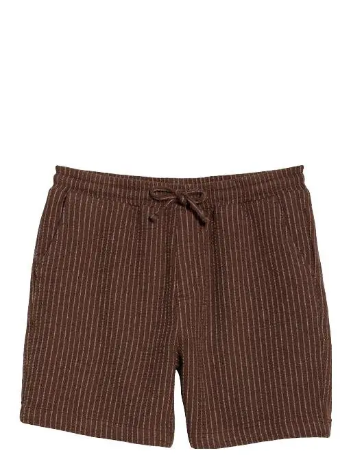 PERCIVAL Pinstripe Cotton & Linen Drawstring Shorts - Brown