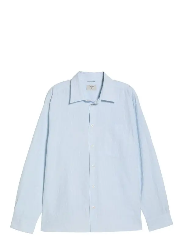PERCIVAL Boxy Long Sleeve Cotton Blend Button-up Shirt - Blue