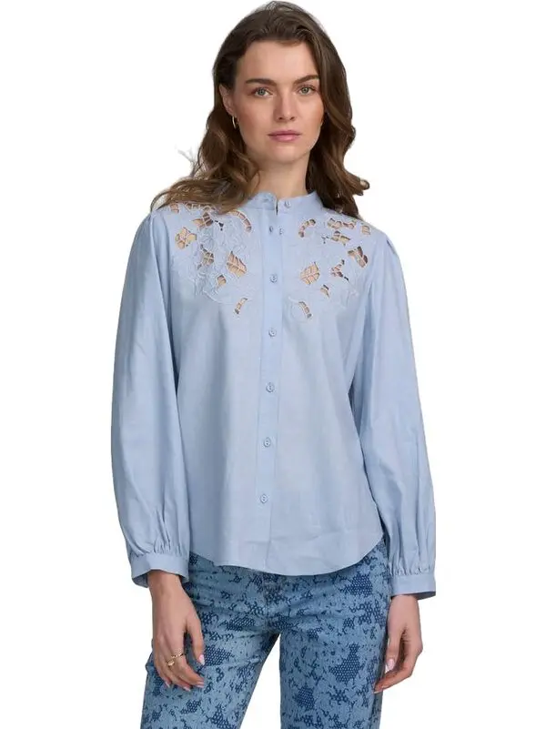 ELLE COLLECTION Lace Yoke Shirt - Light Blue
