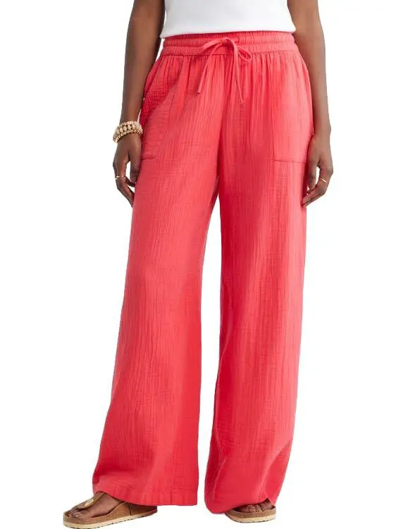 Caslon Wide Leg Gauze Pants - Red Geranium