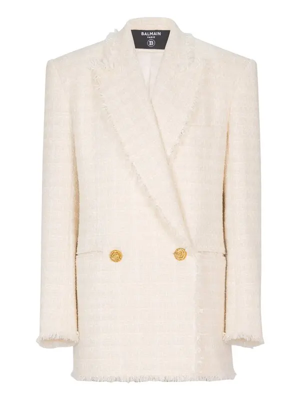 Balmain Tweed Double-breasted Blazer - White