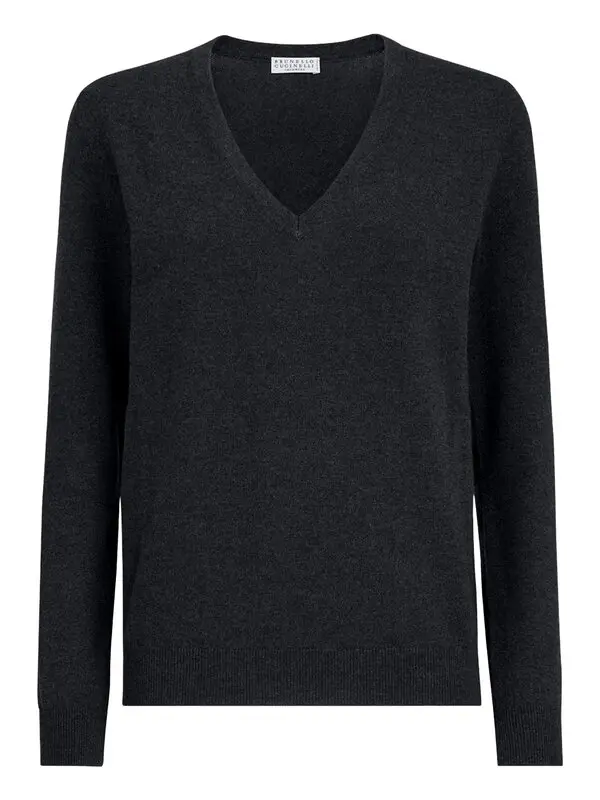 Brunello Cucinelli Cashmere V-neck Sweater With Monili Detail - Black