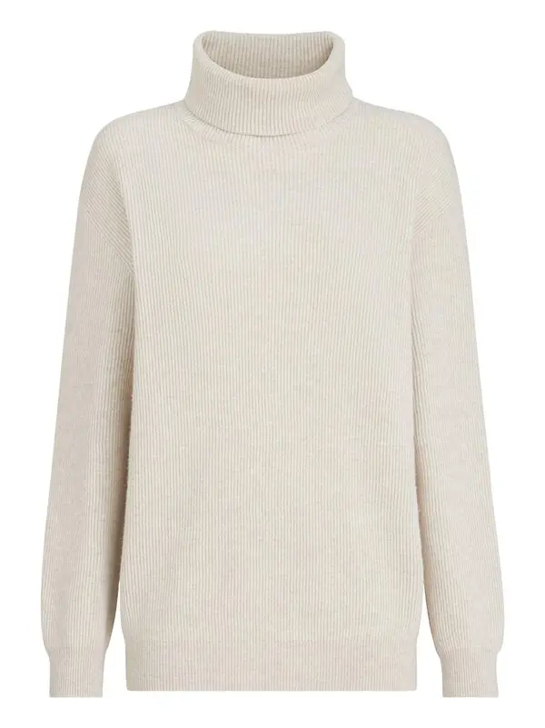 Brunello Cucinelli Cashmere Rib-knit Rollneck Sweater - Beige