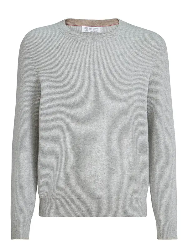 Brunello Cucinelli Cashmere Ribbed Crewneck Sweater - Grey