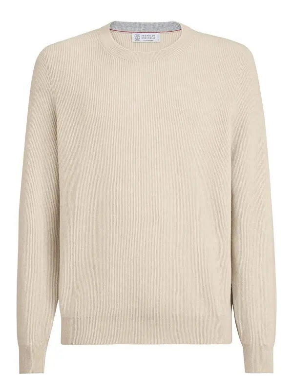Brunello Cucinelli Cashmere Ribbed Sweater - Beige