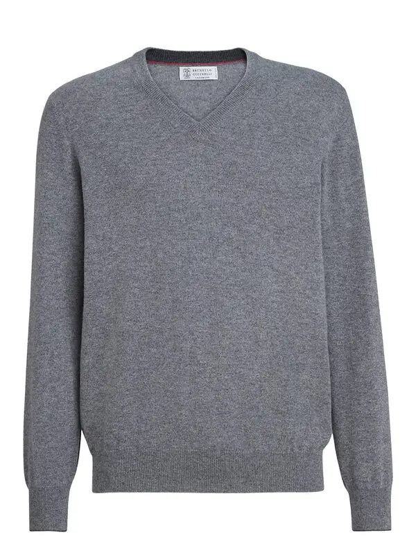 Brunello Cucinelli Cashmere V-neck Sweater - Grey