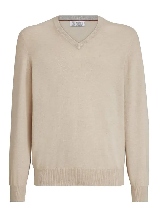 Brunello Cucinelli Cashmere V-neck Sweater - Beige