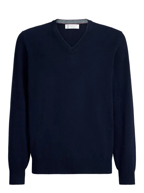 Brunello Cucinelli Cashmere V-neck Sweater - Blue