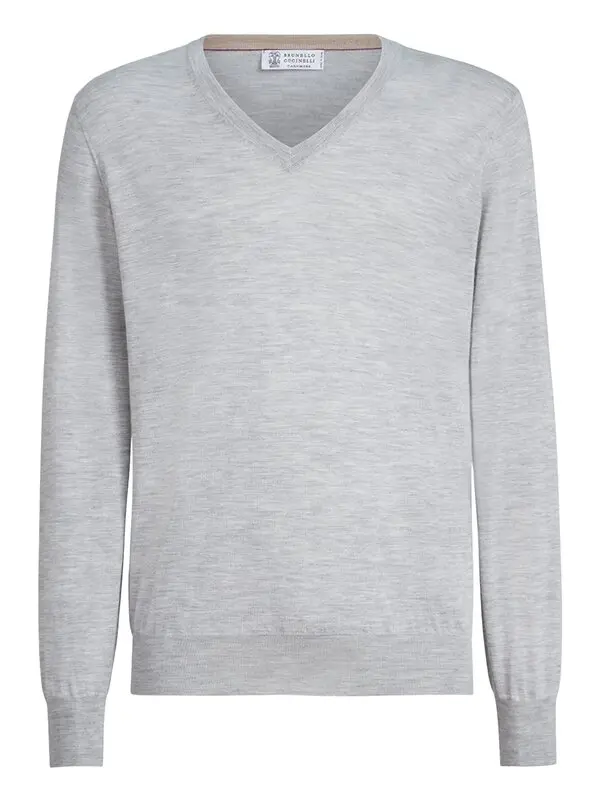 Brunello Cucinelli Cashmere-silk V-neck Sweater - Grey