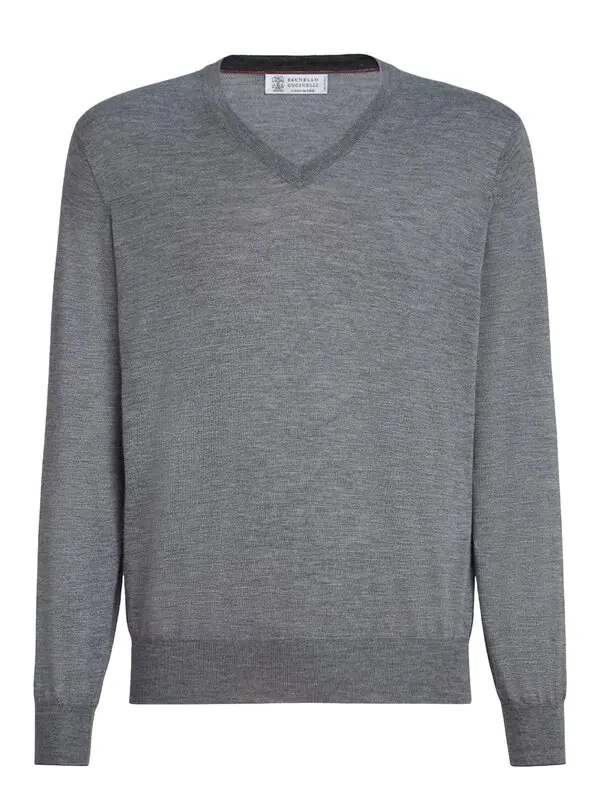 Brunello Cucinelli Cashmere-silk V-neck Sweater - Grey