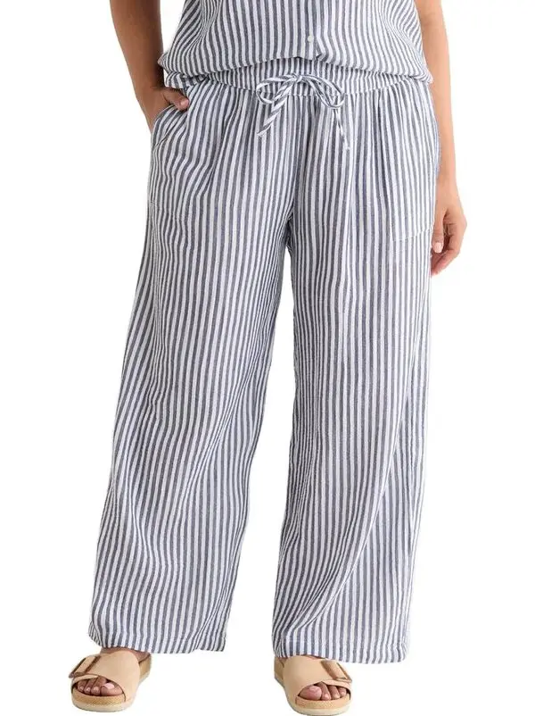 Caslon Stripe Wide Leg Pants - Navy- White Brianne Stripe