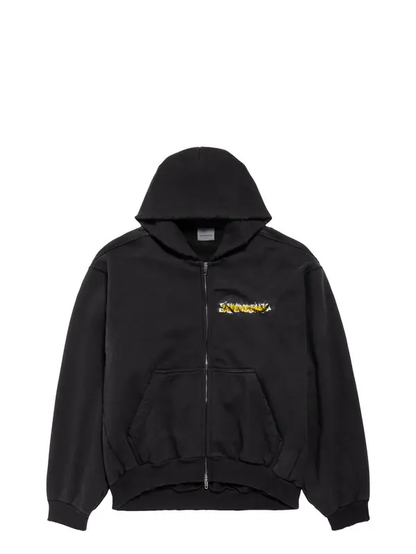 Balenciaga Cotton Spray Logo Zip-up Hoodie - Black