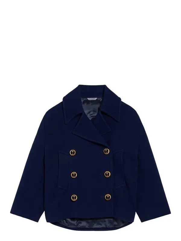 Balenciaga Wool Double-breasted Pea Coat - Navy