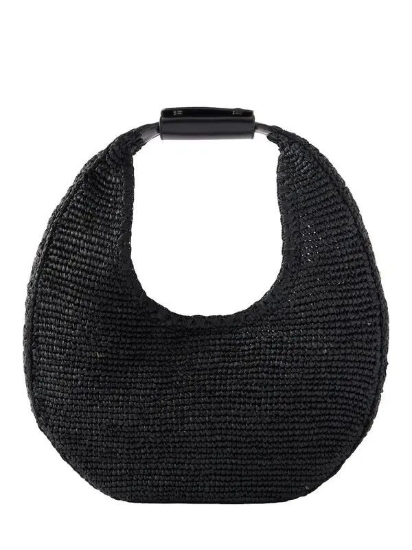 Staud Moon Large Leather-trimmed Raffia Tote - Black