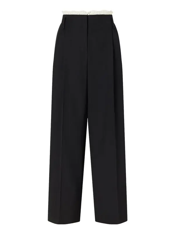 Magda Butrym Pleated Lace-trimmed Wool Wide-leg Pants - Black