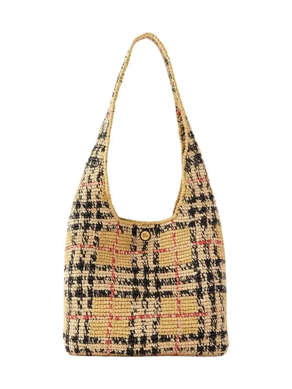 Burberry Margate Checked Raffia Shoulder Bag - Beige