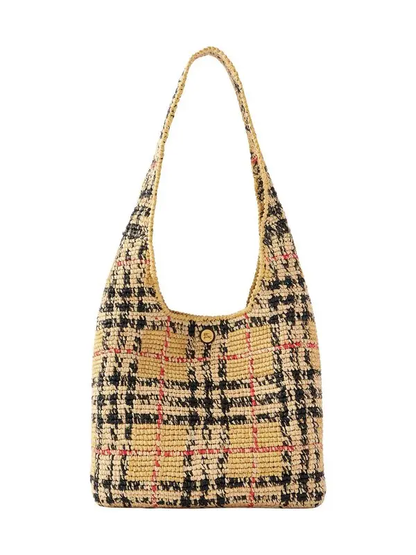 Burberry Margate Checked Raffia Shoulder Bag - Neutrals