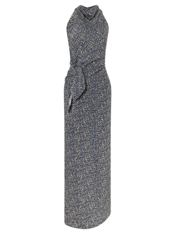 CORTANA Corallo Printed Silk-satin Midi Dress - Navy