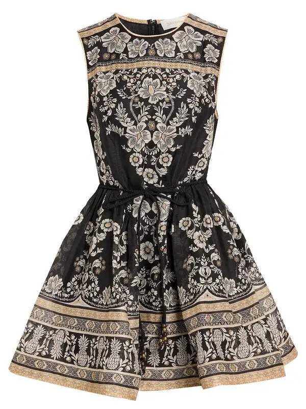 Zimmermann Floral-print Linen And Silk-blend Gauze Mini Dress - Black