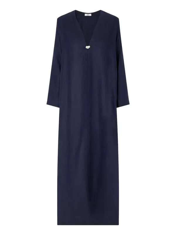 SARA CRISTINA Pearl-embellished Linen Kaftan - Navy