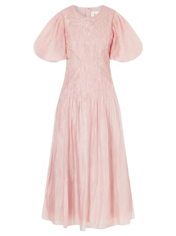 Aje Ophelia Lace-trimmed Crinkled-satin Midi Dress - Pink