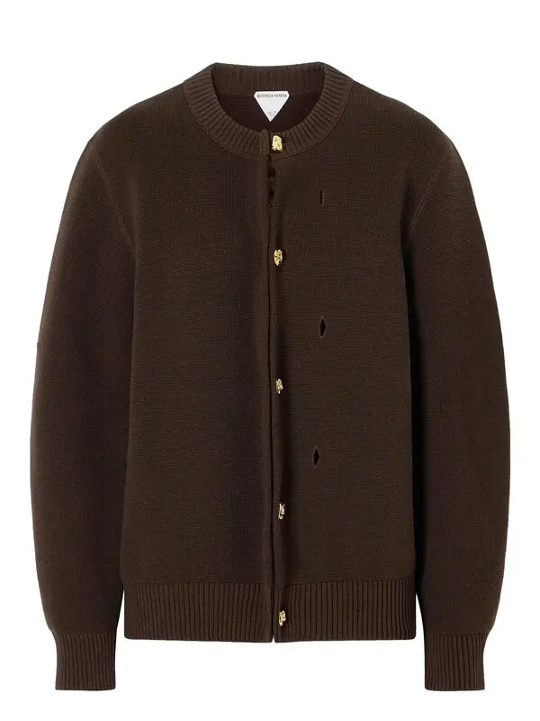 Bottega Veneta Wool Cardigan With Engraved Buttons - Brown