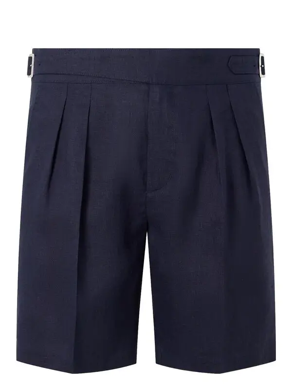 Mr P. Straight-leg Pleated Linen Bermuda Shorts - Blue