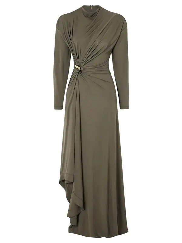Bottega Veneta Asymmetric Embellished Gathered Maxi Dress - Green