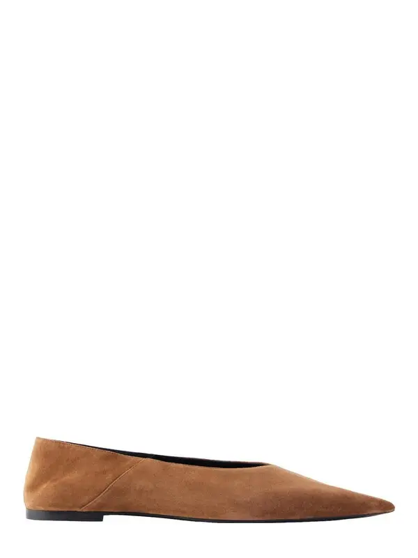 Saint Laurent Suede Pointed Toe Ballet Flats - Brown