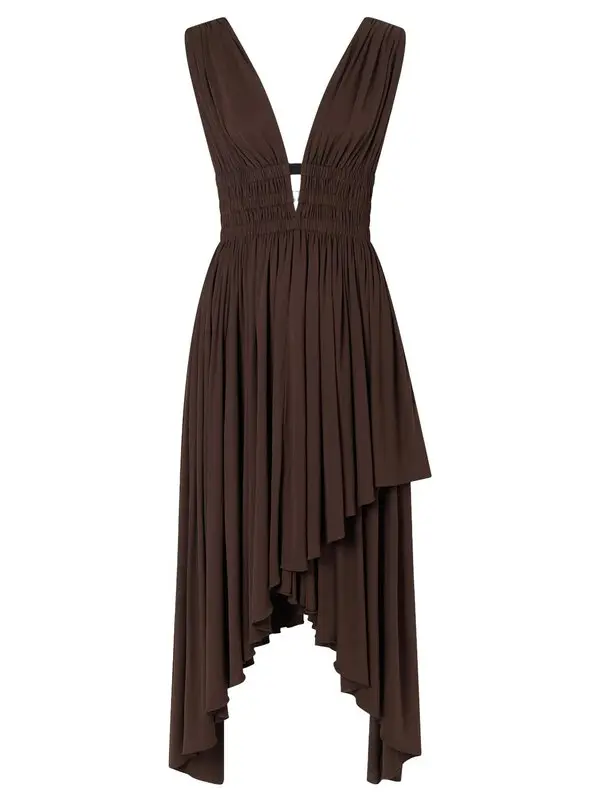 Alaïa Draped Jersey Midi Dress - Brown