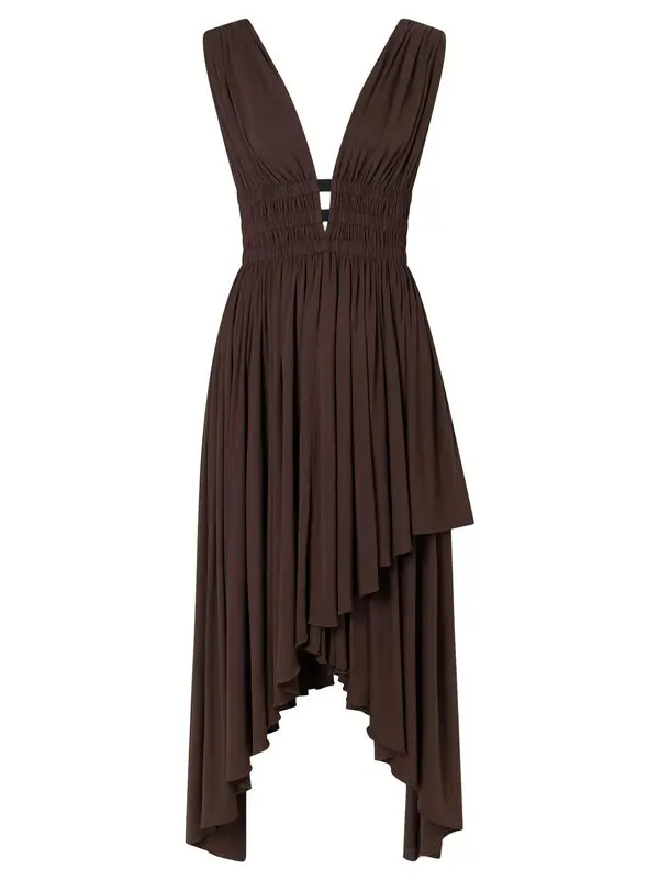 Alaïa Draped Jersey Midi Dress - Chocolate
