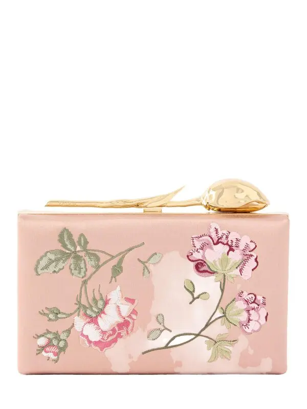 Erdem Bloom Embroidered Satin Clutch - Blush